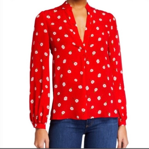 Alice + Olivia | Tops | Alice Olivia Avani Red Blouse With Daisy Design ...